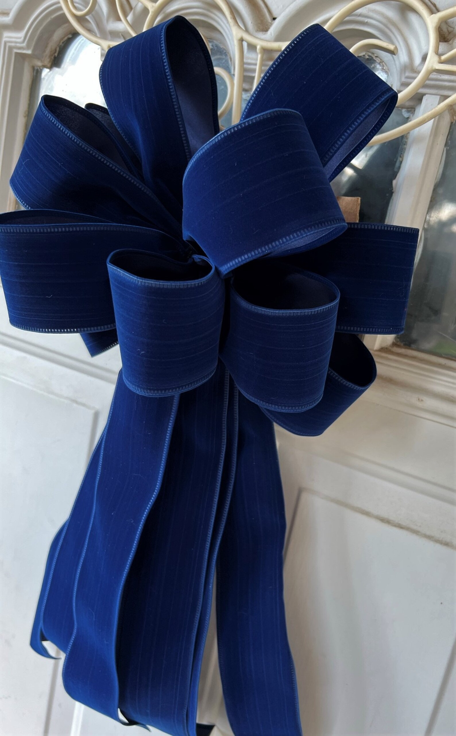 Navy Blue Velvet Christmas Tree Bow for Wreath, Lantern Bow Decoration ...