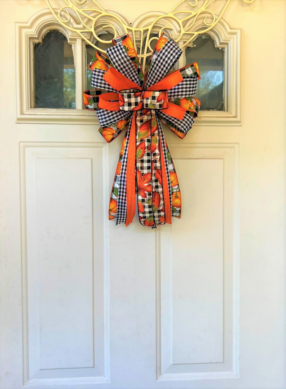 Fall Harvest Bow, Thanksgiving Bow for Wreath, Fall Pumpkin Buffalo ...