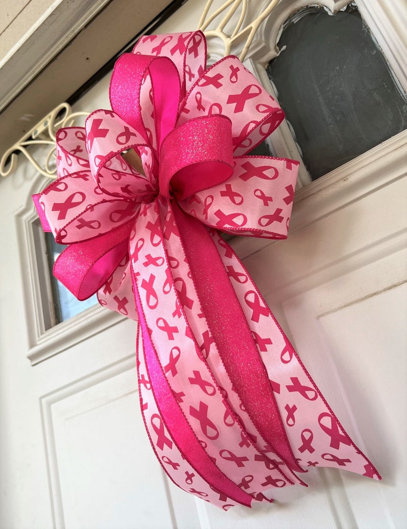Breast Cancer Awareness Bow, Awareness Bow for Wreath, Breast Cancer ...