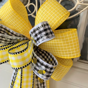 Bee Bow, Buffalo Plaid Honey Bee Bow for Wreath, Bumble Bee Bow ...