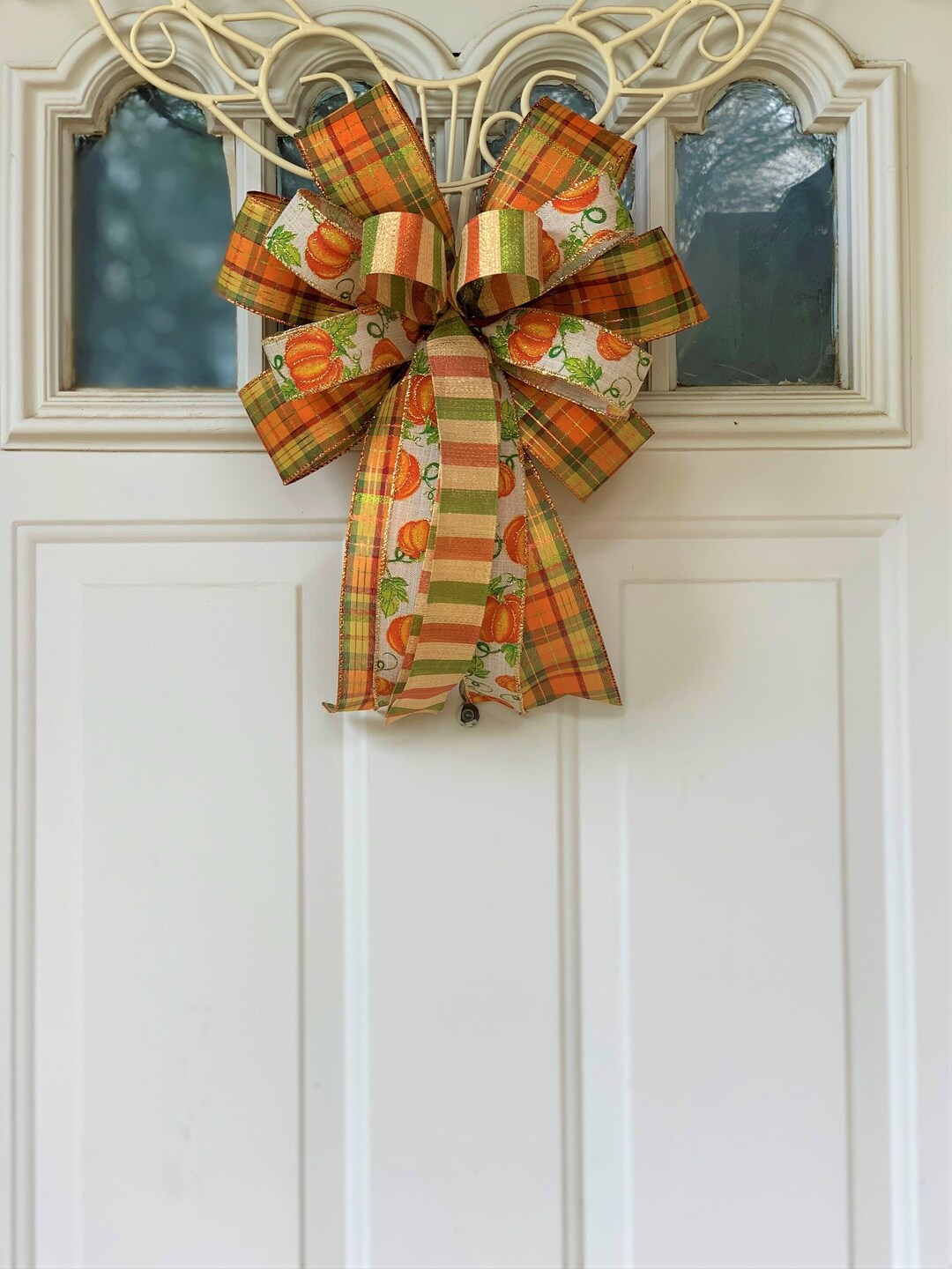 Fall Harvest Bow, Thanksgiving Bow for Wreath, Plaid Pumpkin Lantern ...