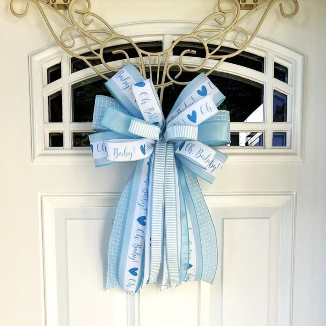 Blue Baby Shower Bow, Oh Baby! Baby Boy Decor, Gender Reveal Decoration ...