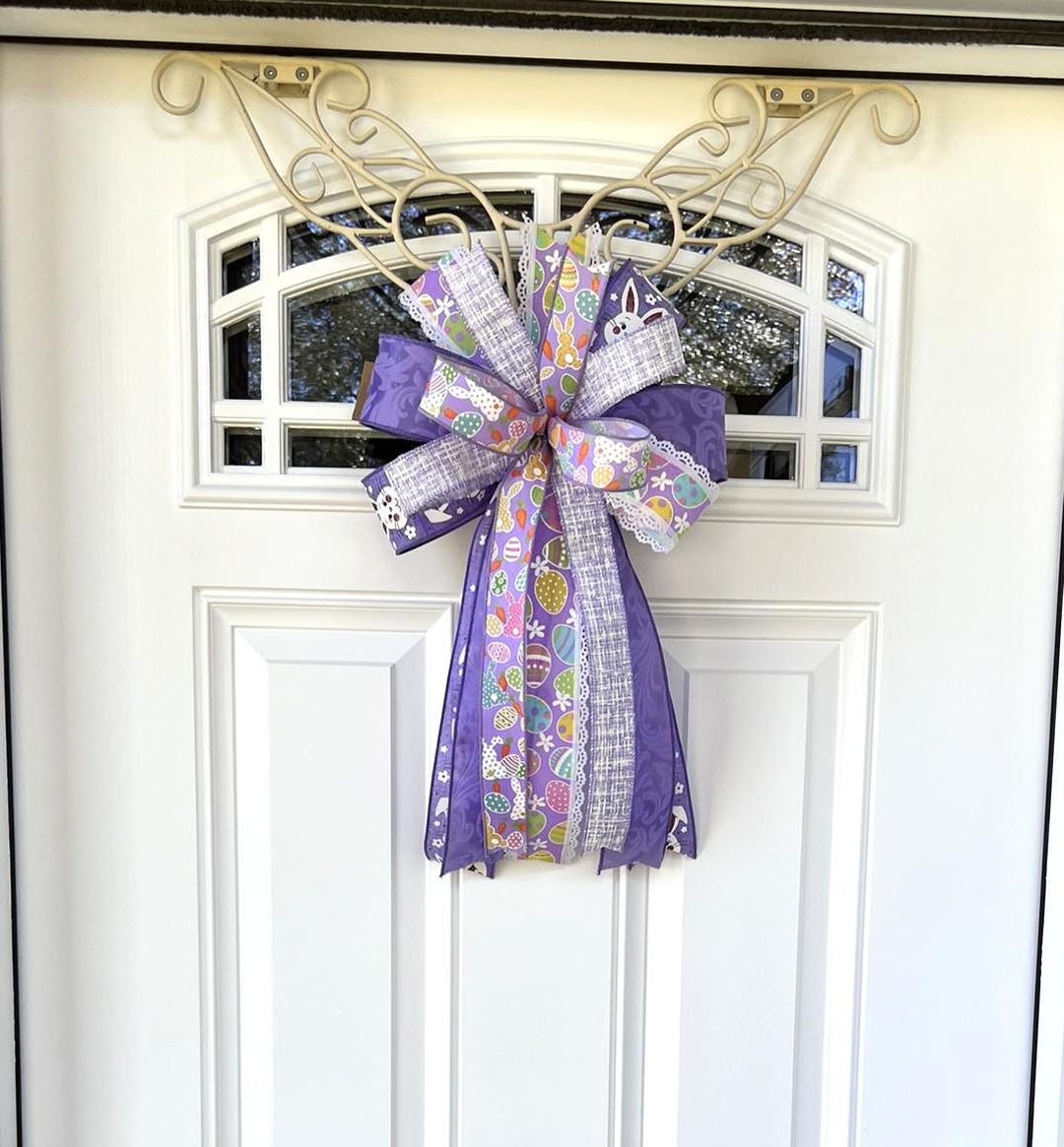 Purple Easter Bow, Bunny and Egg Door Bow, Spring Wreath Bow, Easter ...
