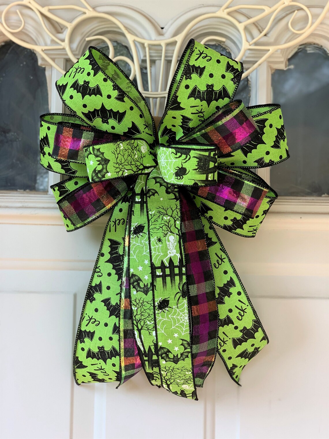 Halloween Bow, Bat Bow for Wreath, Bats & Skeleton Lantern Bow ...