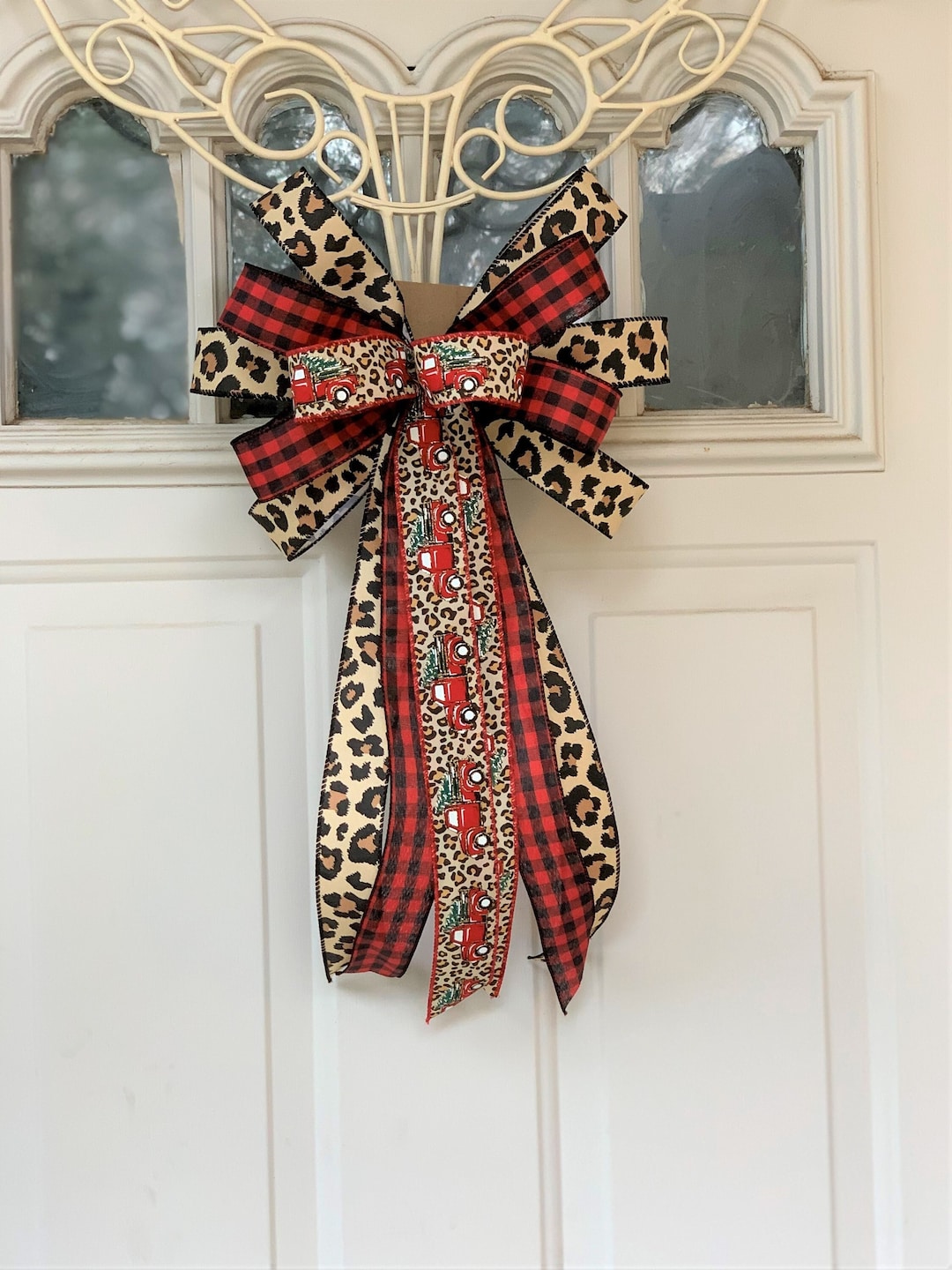 Leopard Red Truck Christmas Bow for Wreath, Leopard Lantern Bow ...