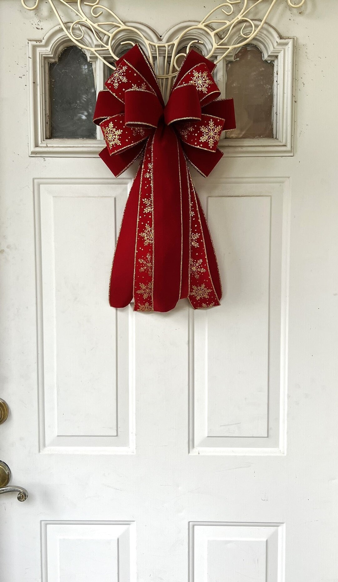 Scarlet Red Snowflake Velvet Christmas Tree Topper Bow, Lantern Bow ...