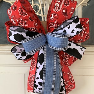 Farmhouse Summer Bow, Country Cow Bow for Wreath, Cow Print Bow for ...