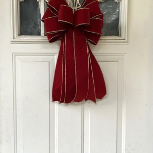 Scarlet Red Velvet Bow, Gold Edge Ribbon, Wreath or Lantern Decoration ...