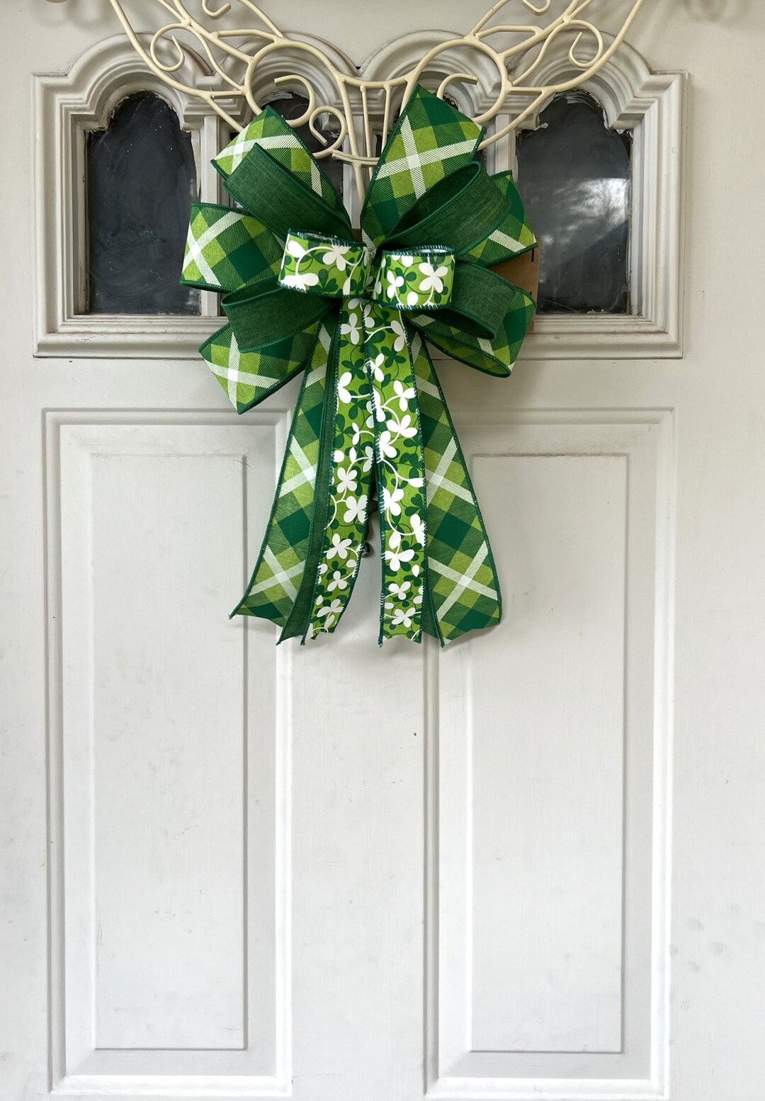 St Patrick's Day Wreath Bow, Shamrock Plaid Bow for Wreath, St Patricks ...