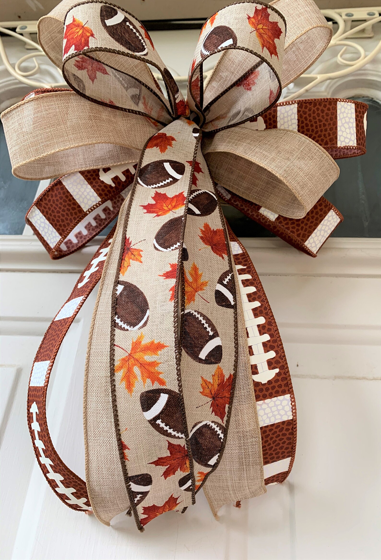 Football Bow, Sports Bow for Wreath, Football Lantern Bow Decoration ...