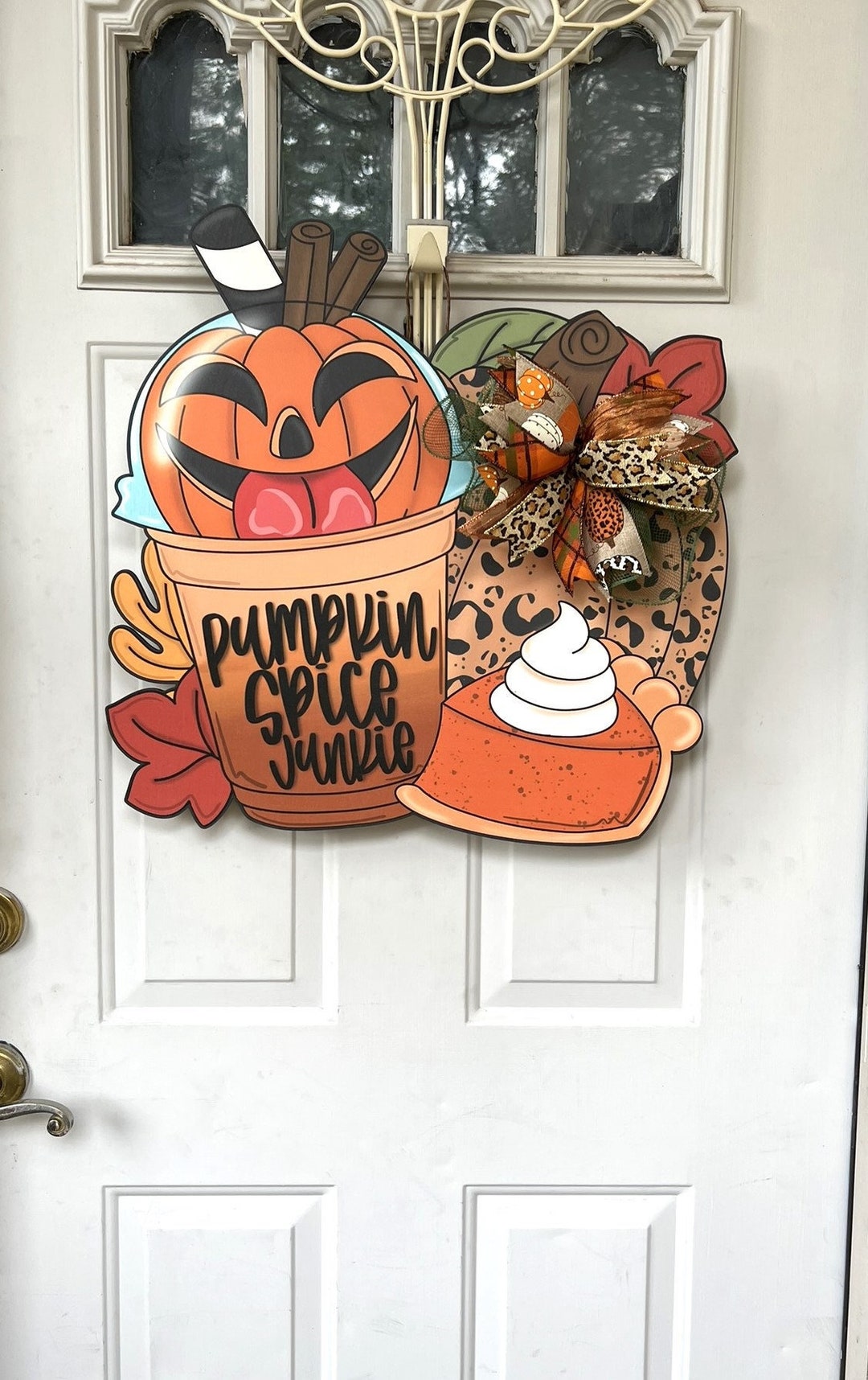 Fall Door Hanger, Leopard Fall Decor, Pumpkin Spice Wreath With Leopard ...