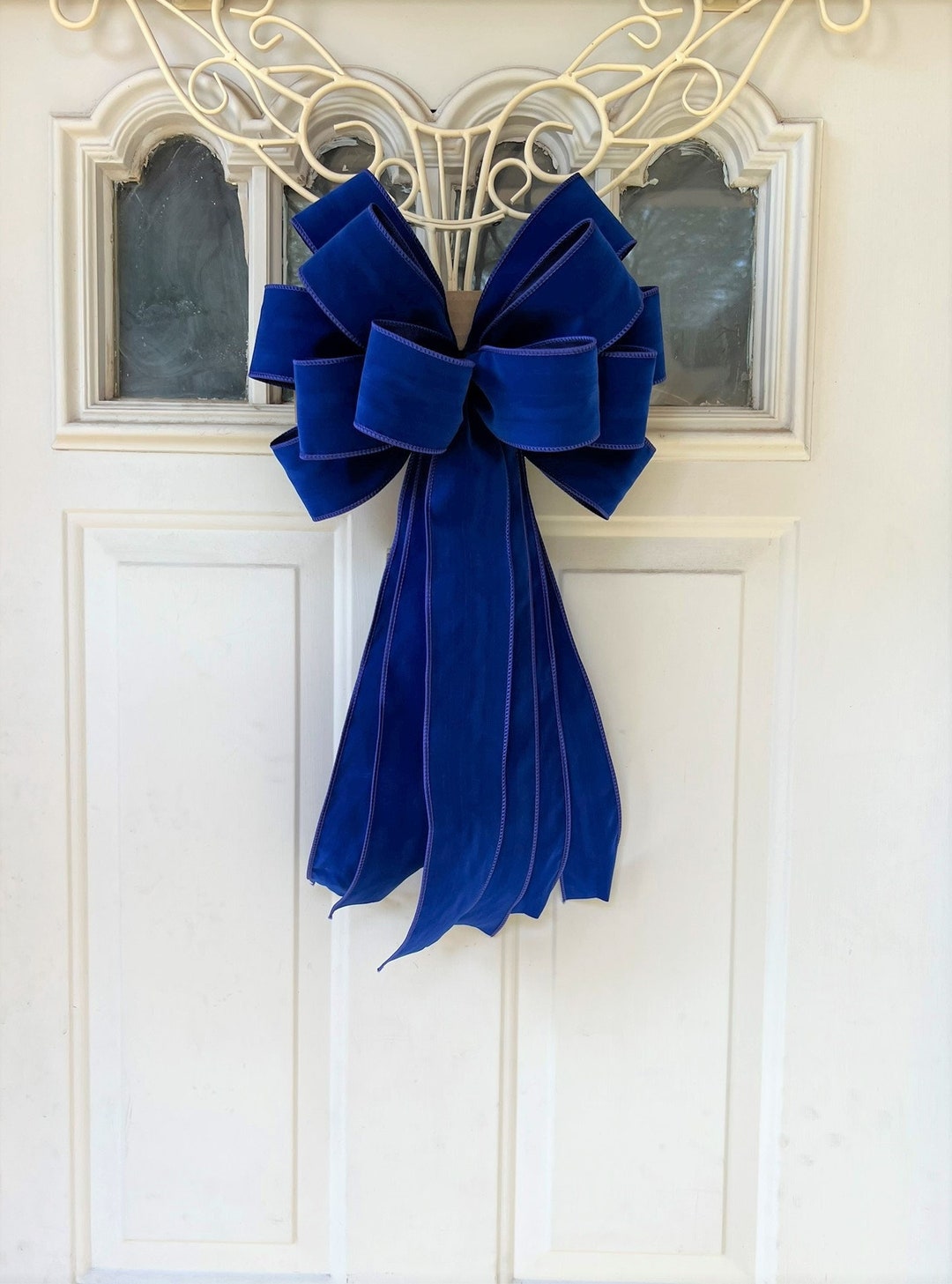 Royal Blue Velvet Christmas Tree Bow for Wreath, Lantern Bow Decoration ...