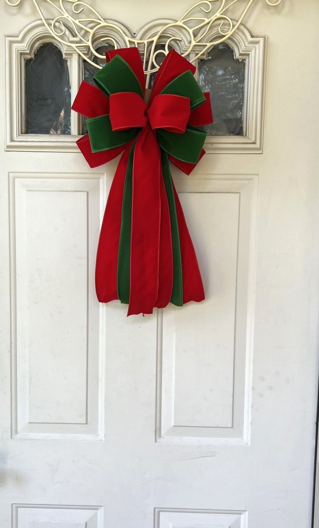 Red and Green Velvet Christmas Tree Bow for Wreath, Lantern Bow ...