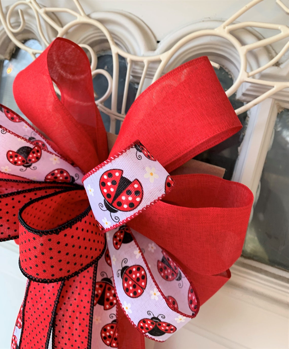 Ladybug Bow, Ladybug Bow for Wreath, Summer Tree Topper Decoration ...
