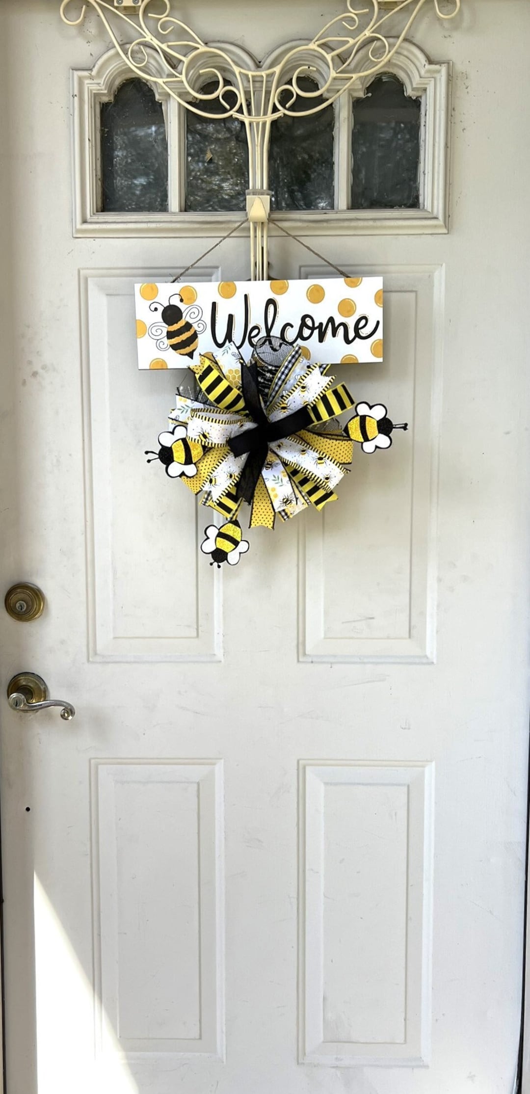 Bee Door Hanger, Wooden Bumblebee Wreath, Front Door Everyday Decor ...