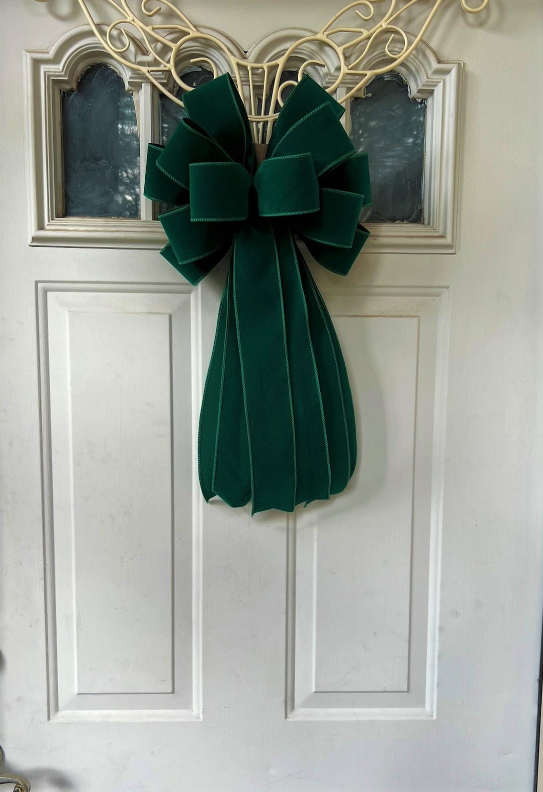 Emerald Green Velvet Christmas Tree Bow for Wreath, Green Velvet Lantern Bow Decoration, Emerald ...