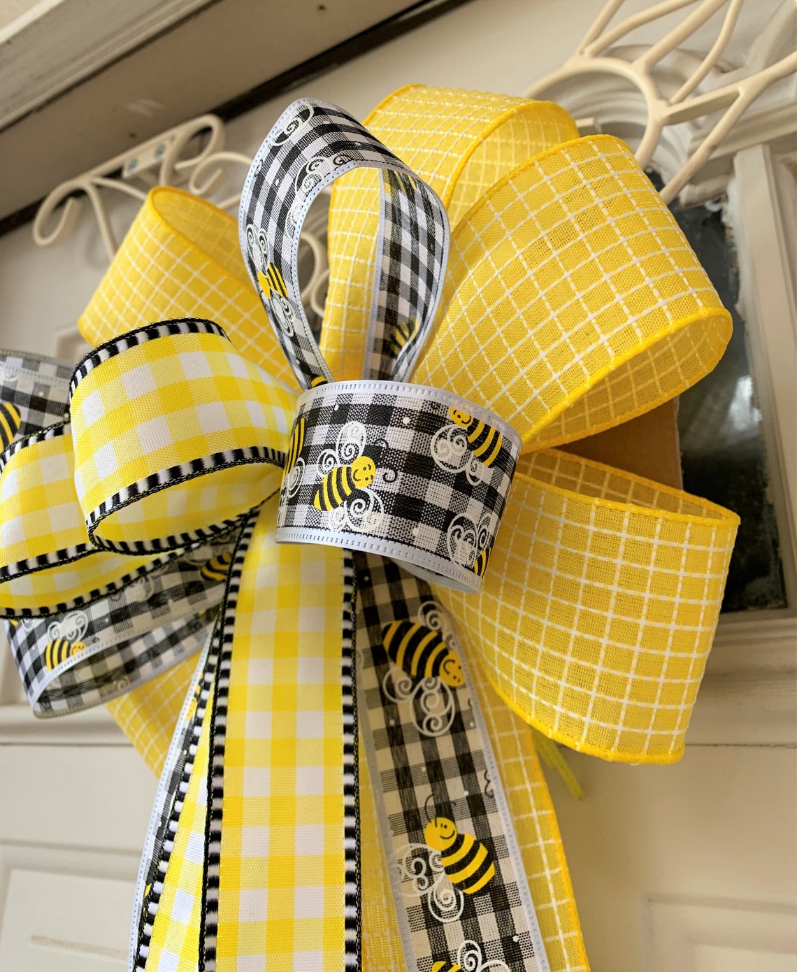 Bee Bow Buffalo Plaid Honey Bee Bow for Wreath Bumble Bee | Etsy