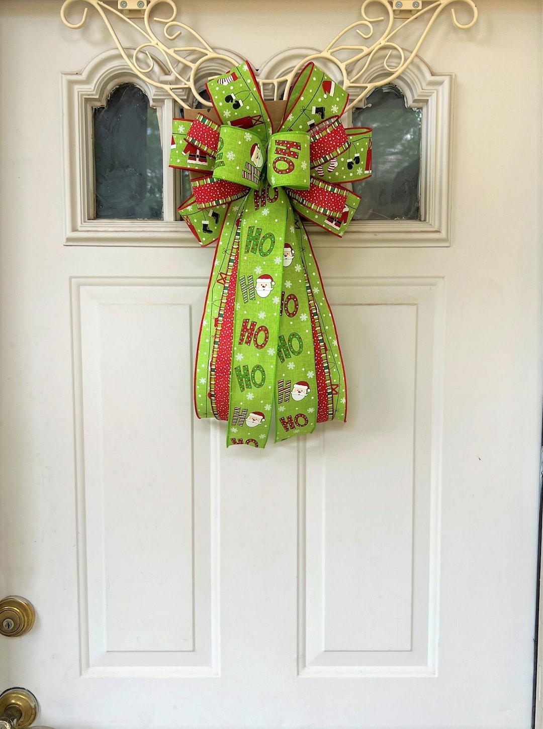 Santa Bow, Red Green and White Christmas Tree Bow for Wreath, Santa ...