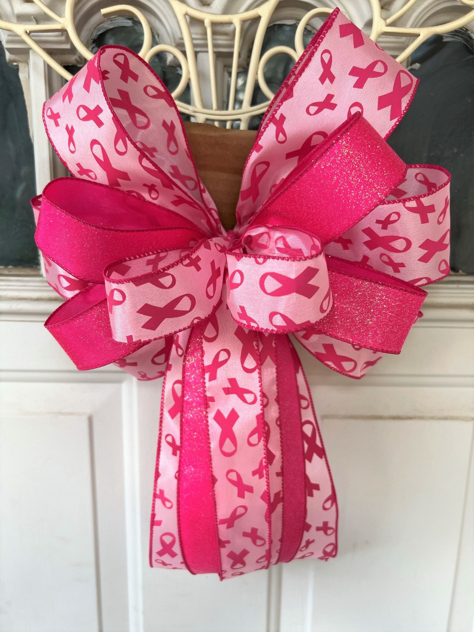Breast Cancer Awareness Bow, Awareness Bow for Wreath, Breast Cancer ...