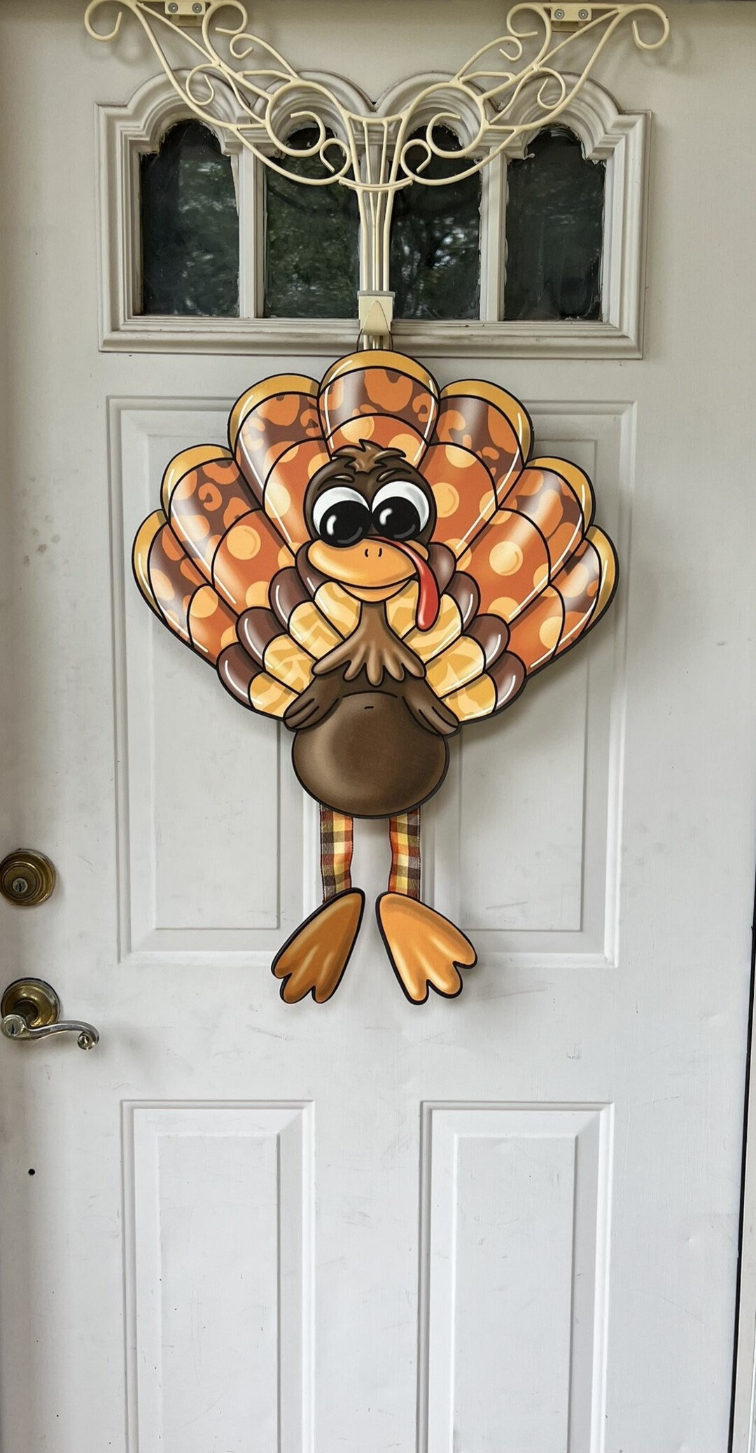 Fall Turkey Door Hanger, Thanksgiving Decor, Turkey With Dangling Legs ...