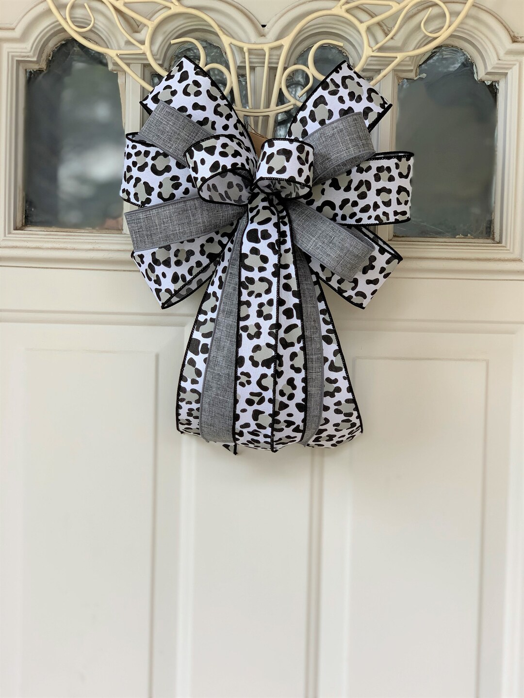 Snow Leopard Bow, Animal Print Bow for Wreath, Leopard Bow for Lantern ...