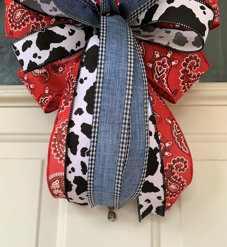 Farmhouse Summer Bow, Country Cow Bow for Wreath, Cow Print Bow for ...