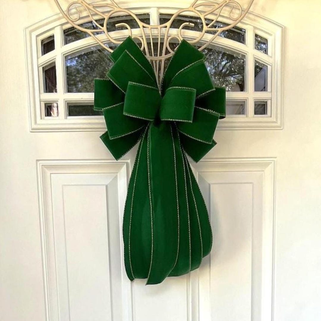 Emerald Green Velvet Christmas Tree Bow for Wreath, Green Velvet ...