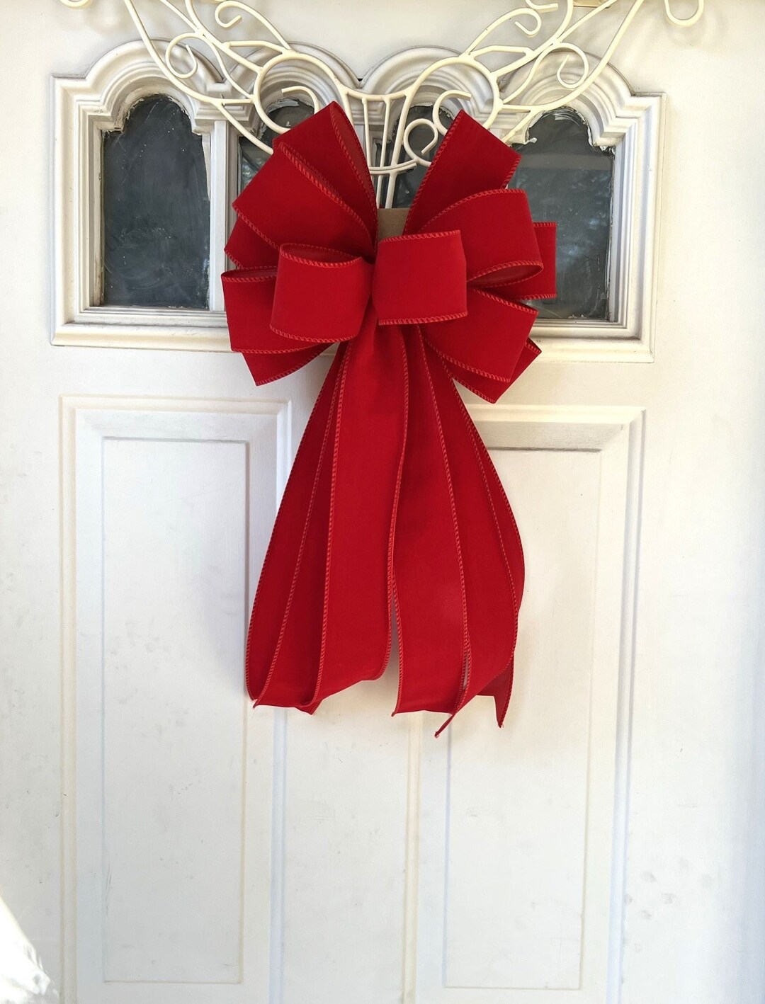 Red Velvet Christmas Tree Bow for Wreath, Lantern Bow Decoration, Red ...