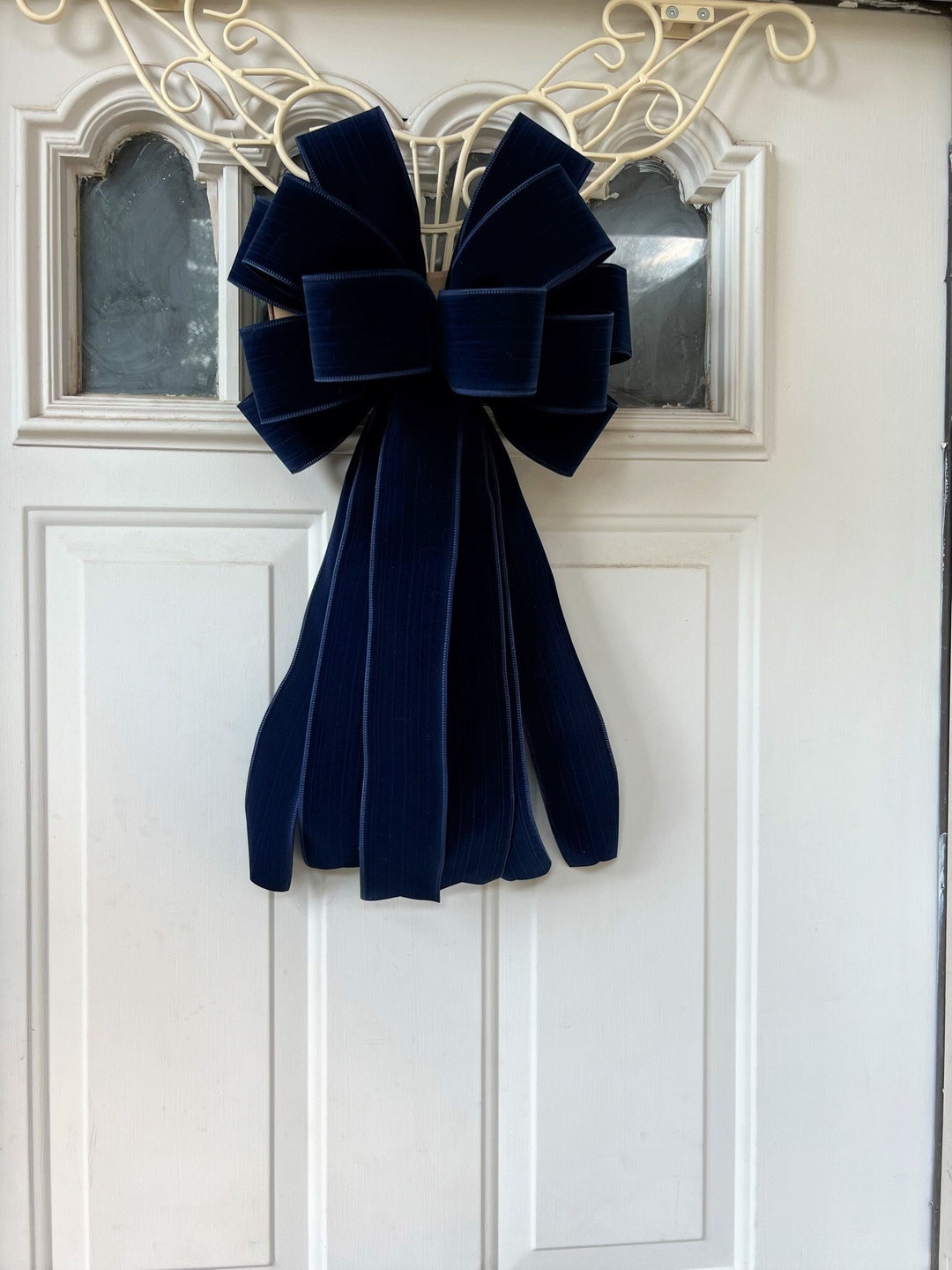 Navy Blue Velvet Christmas Tree Bow For Wreath Lantern Bow Decoration