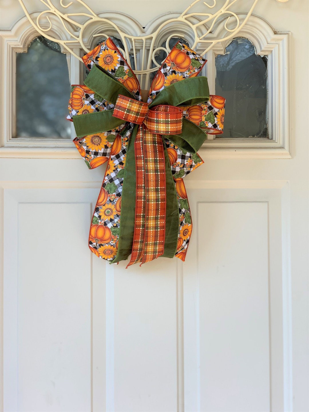 Fall Harvest Bow, Thanksgiving Bow for Wreath, Buffalo Plaid Pumpkin ...