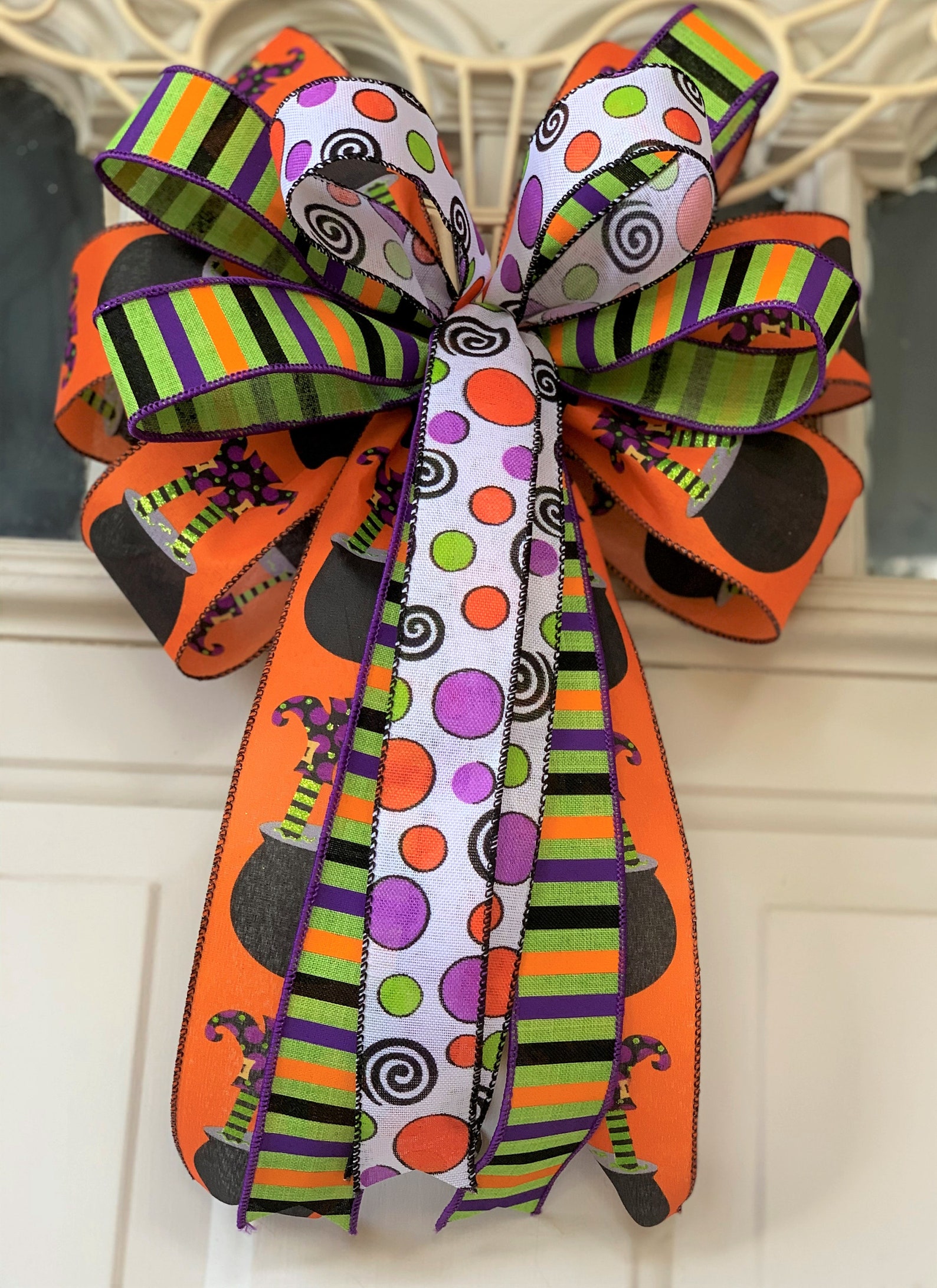 Halloween Bow, Halloween Bow for Wreath, Witches Cauldron Lantern Bow ...