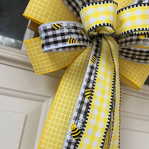 Bee Bow, Buffalo Plaid Honey Bee Bow for Wreath, Bumble Bee Bow ...
