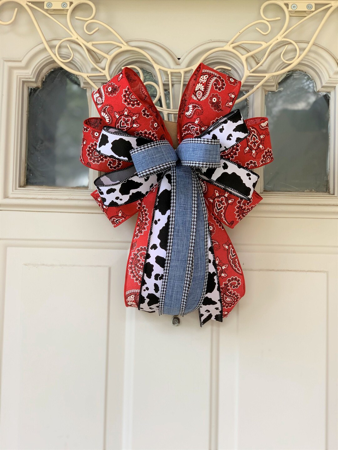 Farmhouse Summer Bow, Country Cow Bow for Wreath, Cow Print Bow for ...