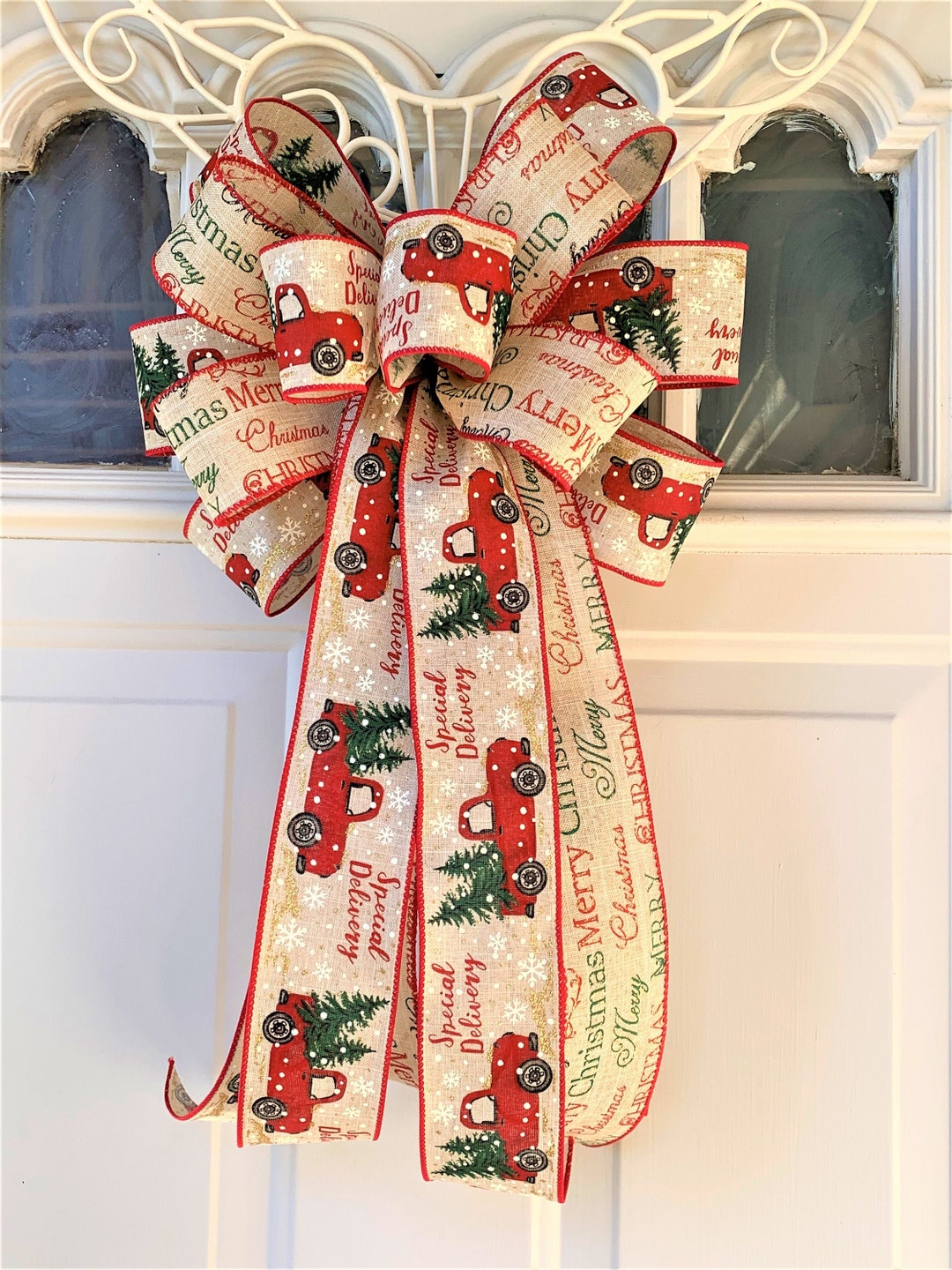 Red Truck Christmas Bow for Wreath, Lantern Bow Decoration, Merry ...