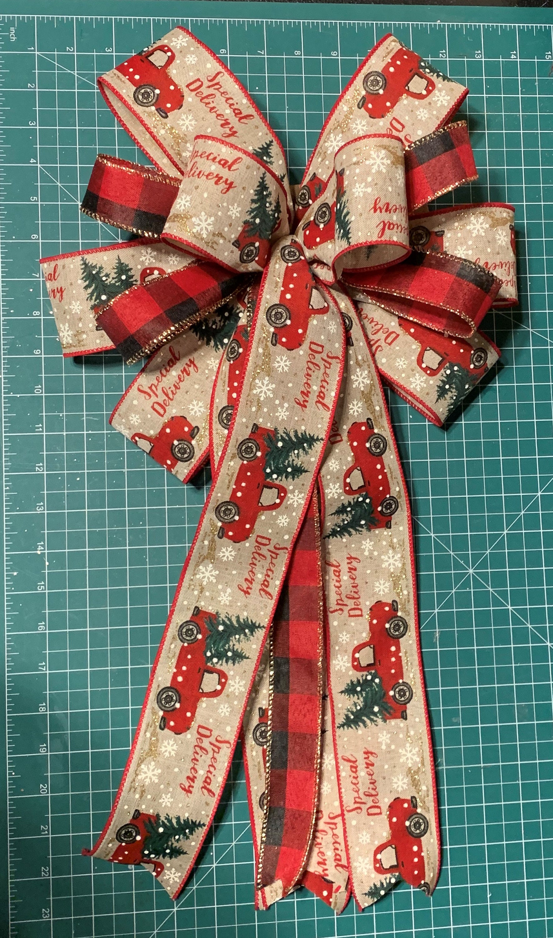 Red Truck Christmas Bow with Buffalo Plaid for Wreath Lantern | Etsy