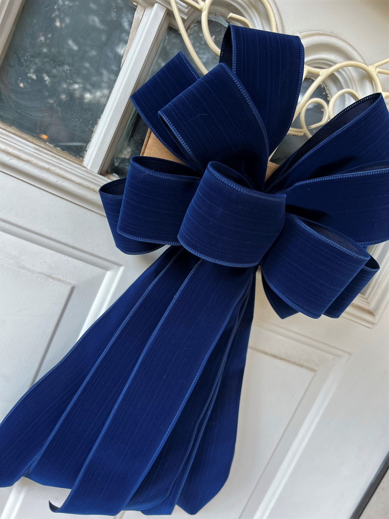 Navy Blue Velvet Christmas Tree Bow for Wreath, Lantern Bow Decoration ...