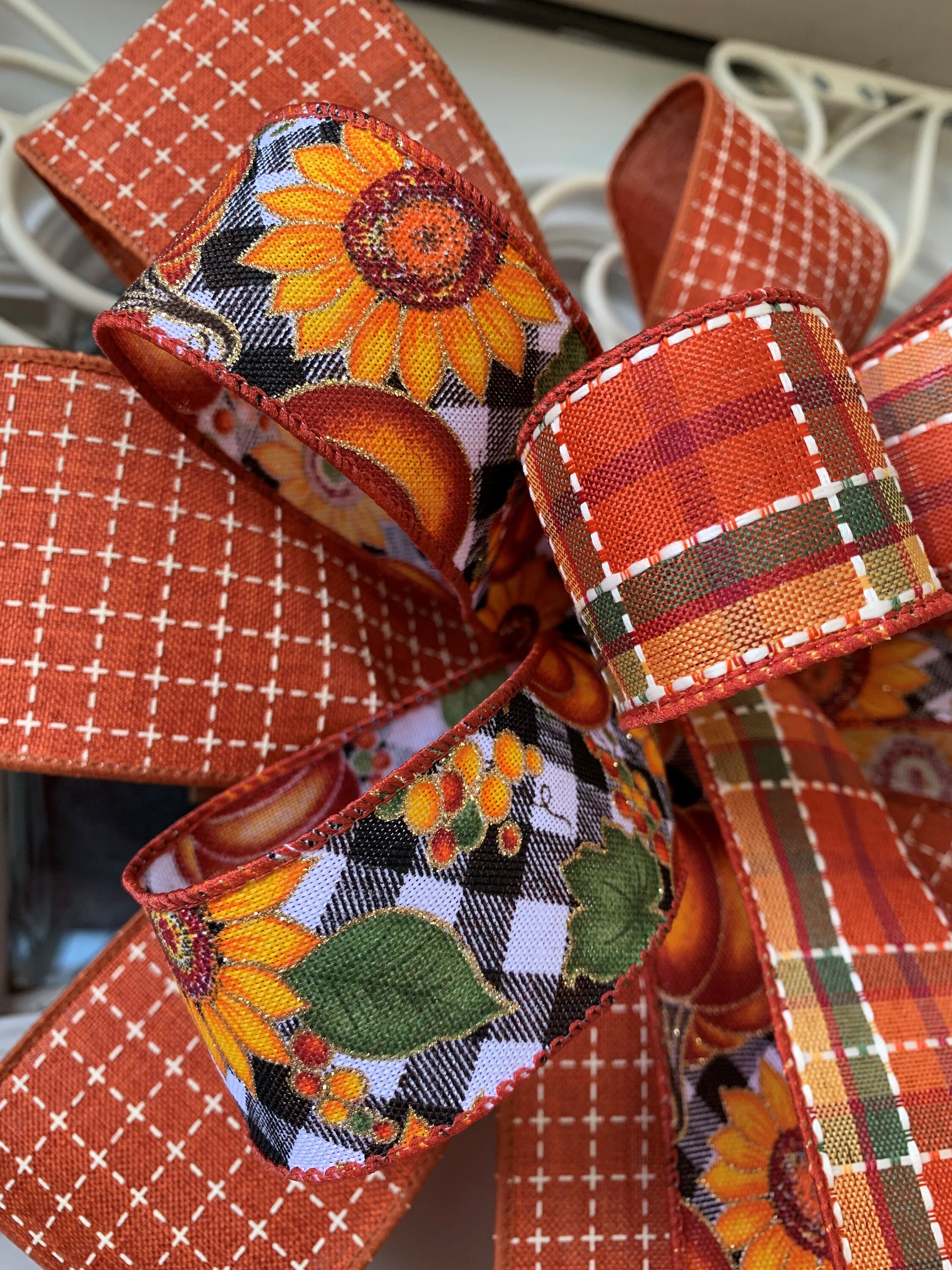 Sunflower Bow Sunflower Bow for Wreath Buffalo Plaid | Etsy