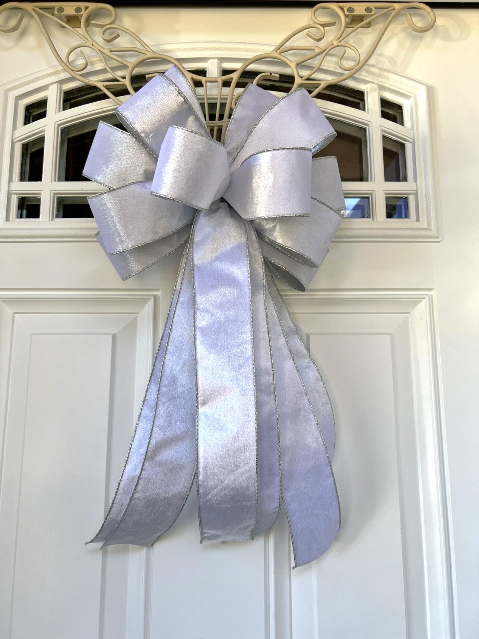 White Velvet Christmas Tree Bow for Wreath, Lantern Bow Decoration ...