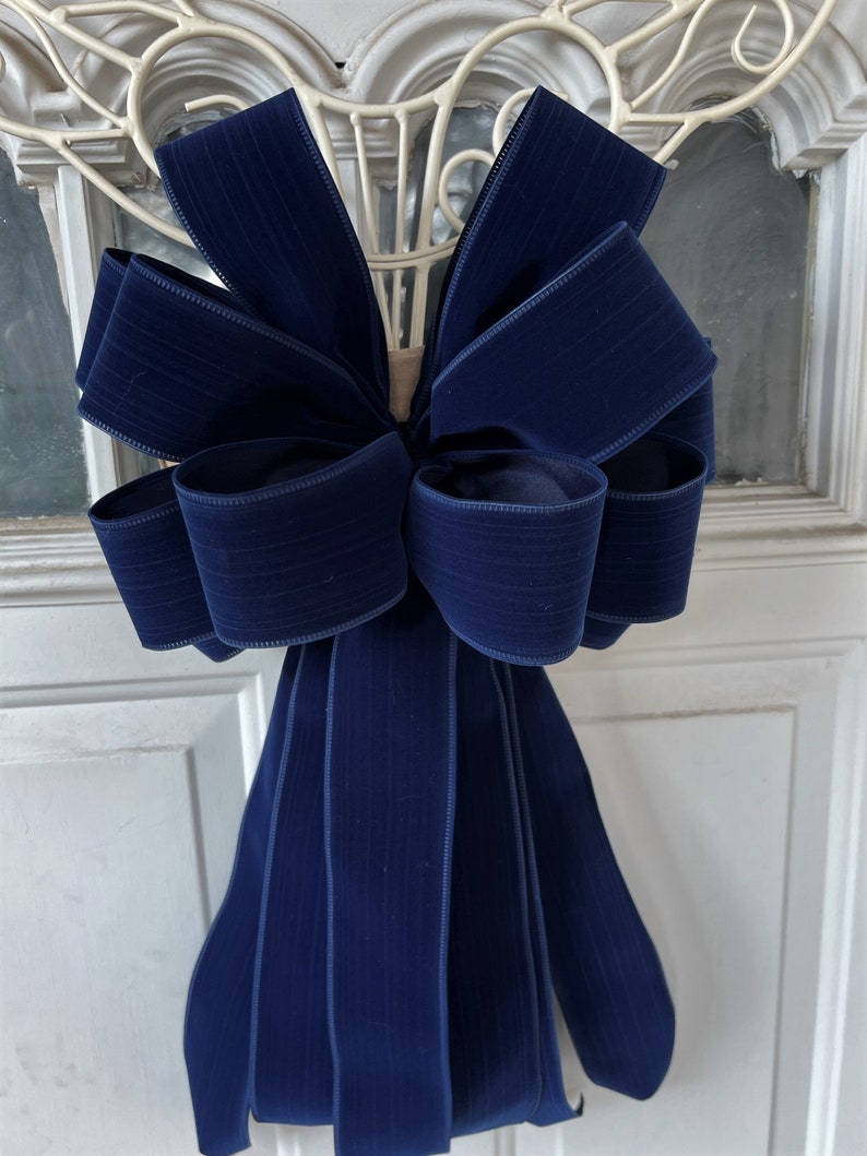 Navy Blue Velvet Christmas Tree Bow for Wreath, Lantern Bow Decoration ...