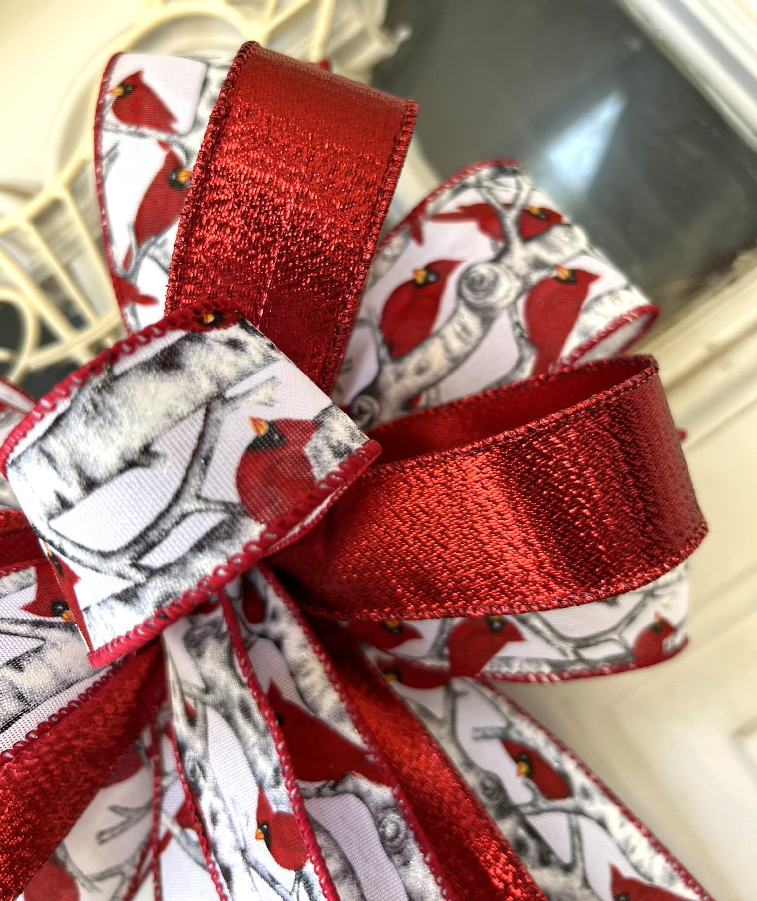 Cardinal Christmas Bow for Wreath, Lantern Bow Decoration, Cardinal and ...