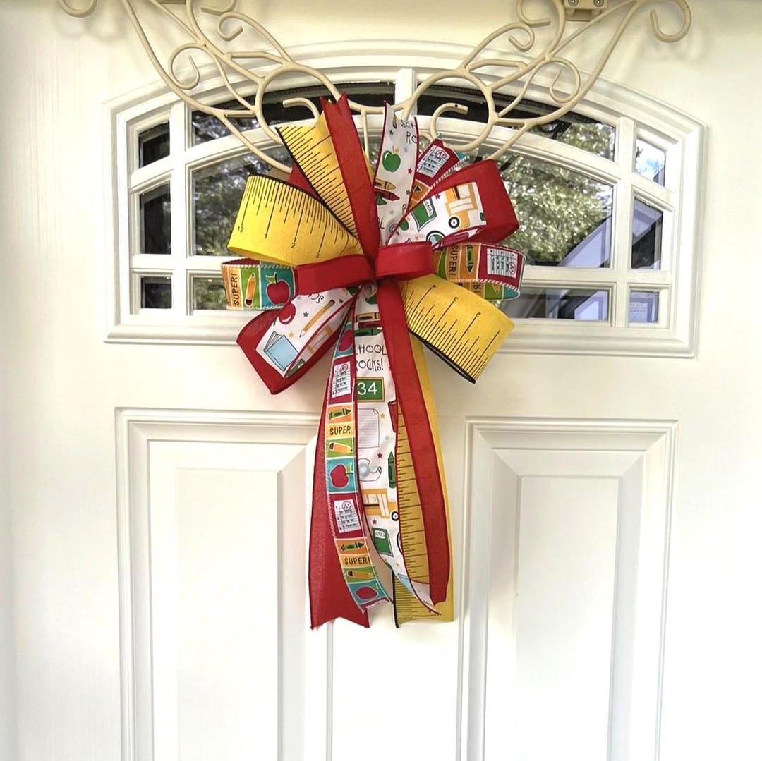 Back to School Bow, Teacher Classroom Decor, Ruler and Apple Door Bow ...