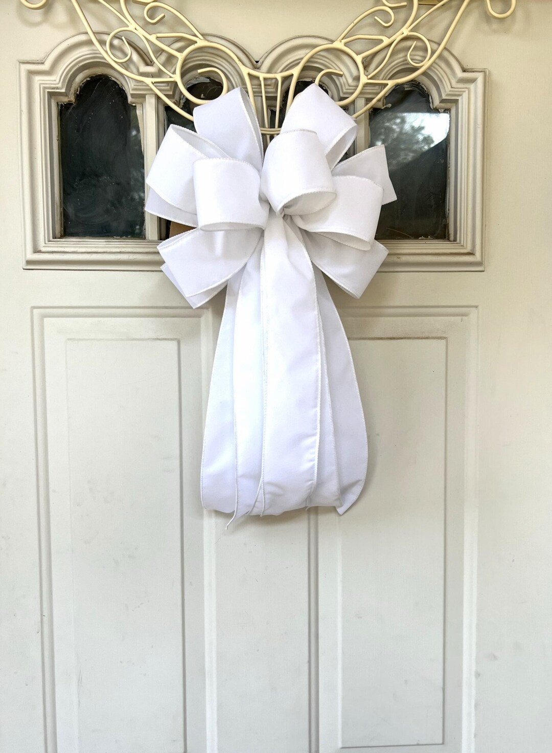 White Velvet Christmas Tree Bow for Wreath, Lantern Bow Decoration ...