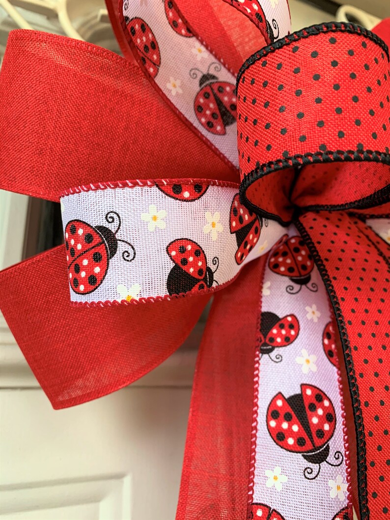 Ladybug Bow, Ladybug Bow for Wreath, Summer Tree Topper Decoration ...