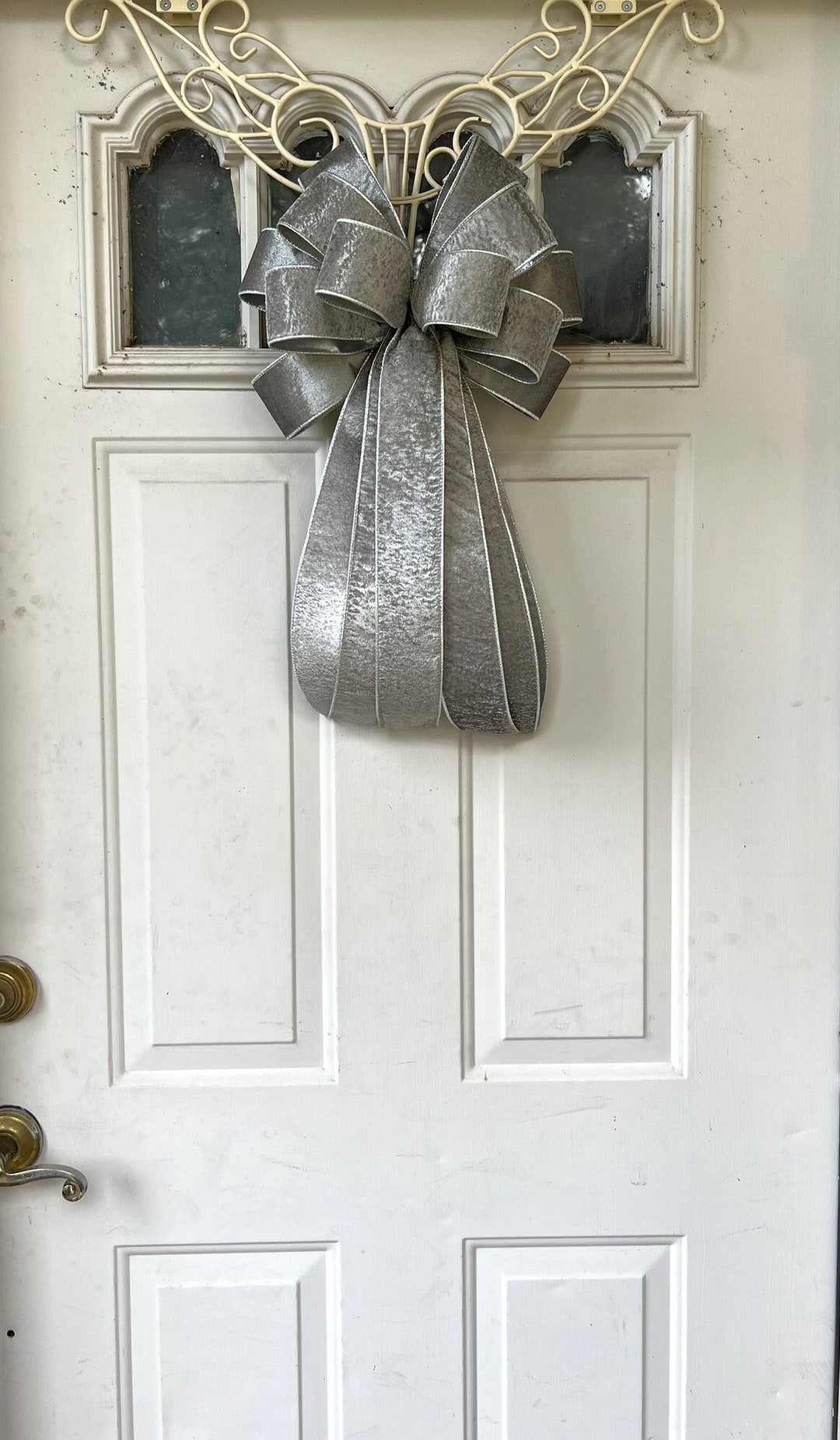 Silver Velvet Bow for Wreath, Christmas Lantern Bow Decoration, Silver ...