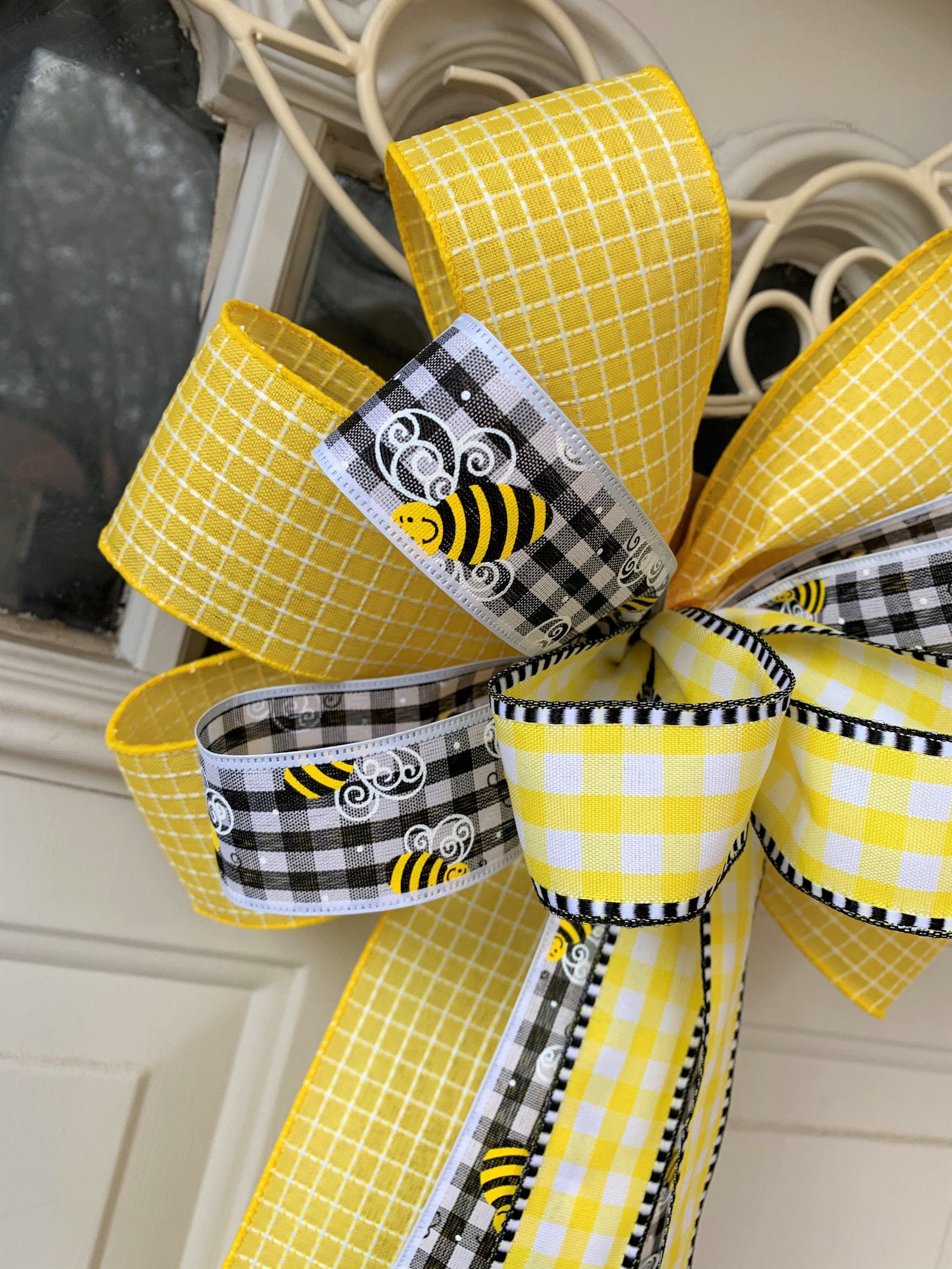 Bee Bow Buffalo Plaid Honey Bee Bow for Wreath Bumble Bee | Etsy
