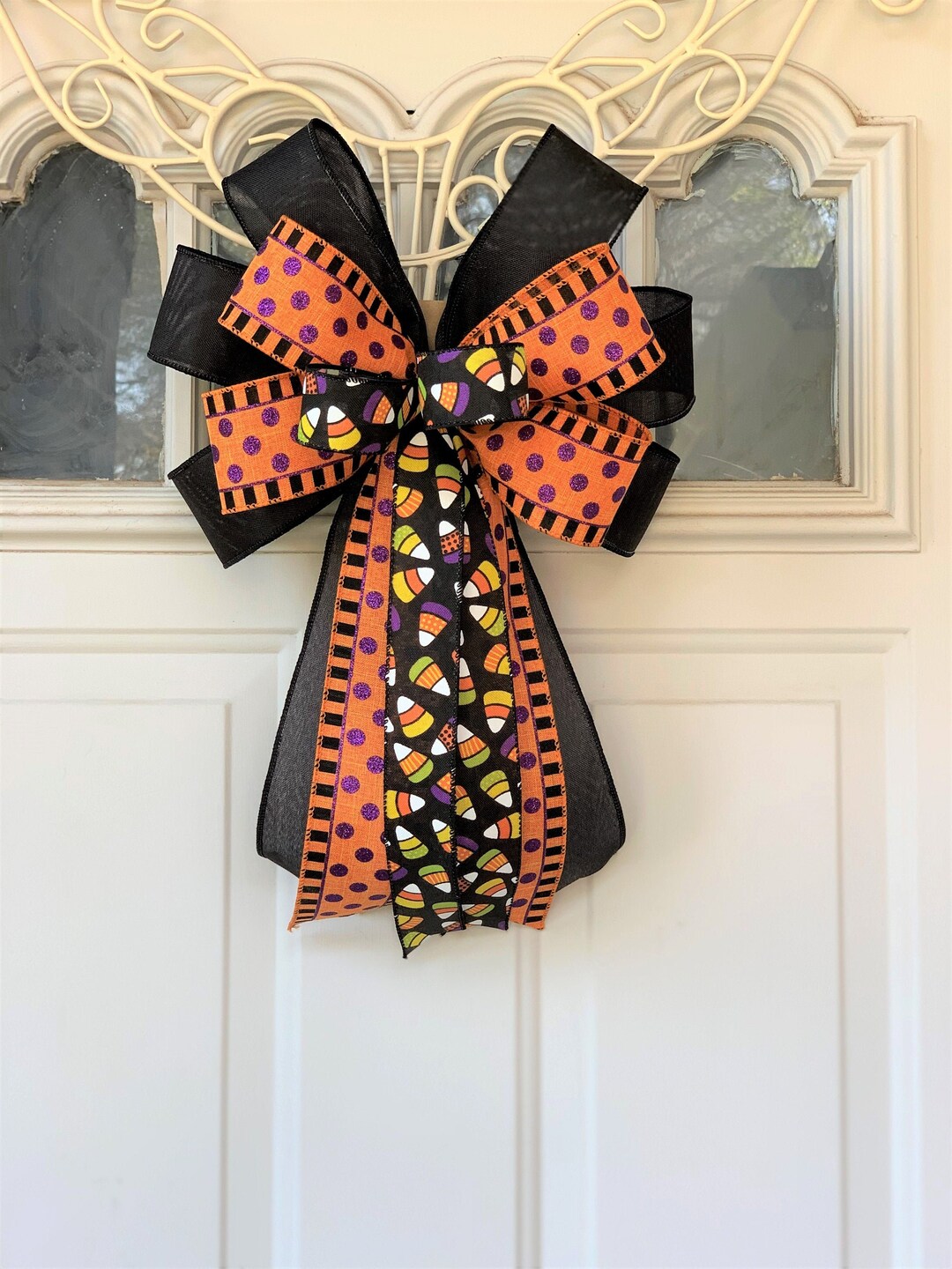 Halloween Bow, Candy Corn Bow for Wreath, Trick or Treat Lantern Bow ...