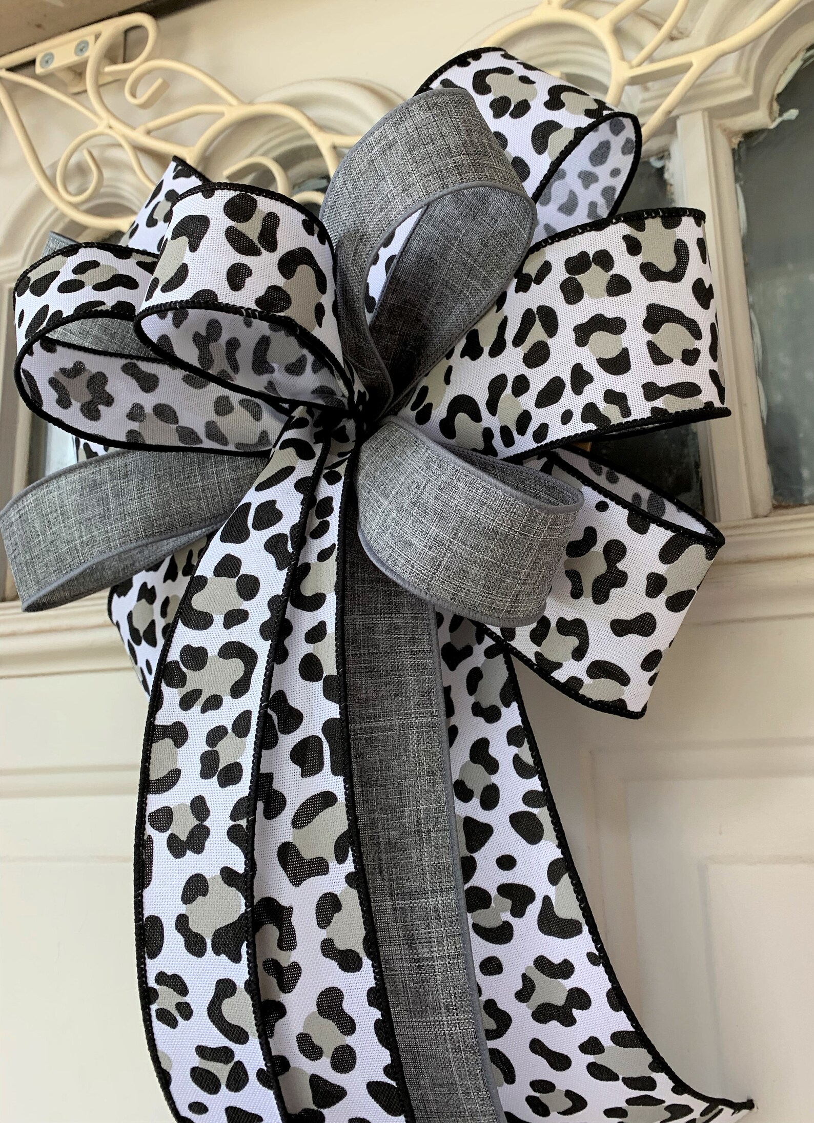Snow Leopard Bow Animal Print Bow for Wreath Leopard Bow for - Etsy