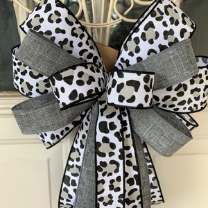 Snow Leopard Bow, Animal Print Bow for Wreath, Leopard Bow for Lantern ...