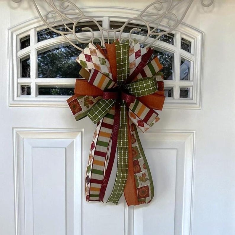 Fall Harvest Bow, Rustic Fall Door Bow, Harvest Colors Wreath Bow for ...