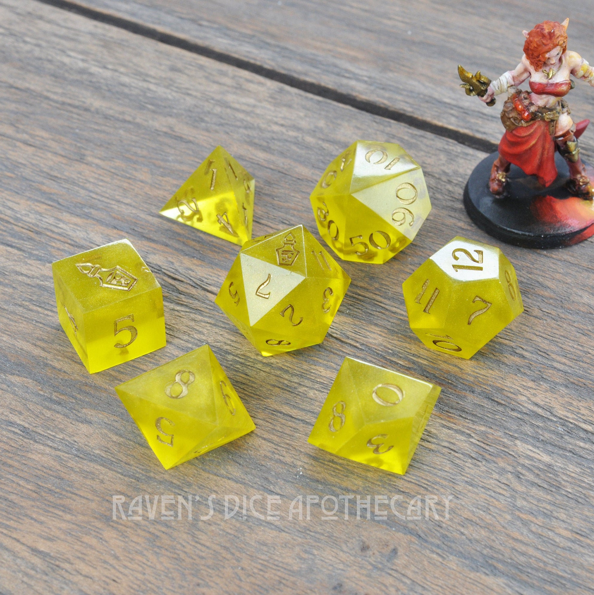 7 Piece Dice Set Handmade Dice Yellow Dice Gifts for Geeks - Etsy UK